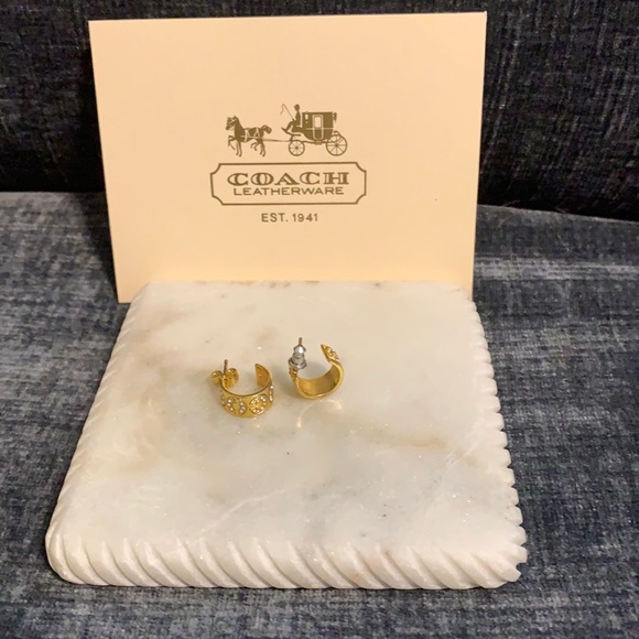 Coach | Jewelry | Coach Gold Hoop Earrings With Pave Crystals | Poshmark